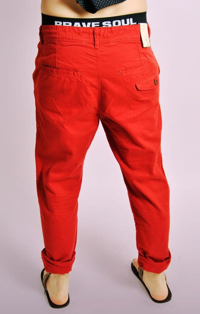 Mens Red Cotton Turn Up Chinos